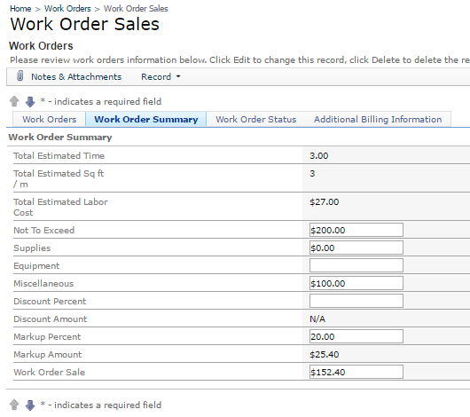 After completing the New work order tab, you can go to thesecond tab Work Order Summary ...